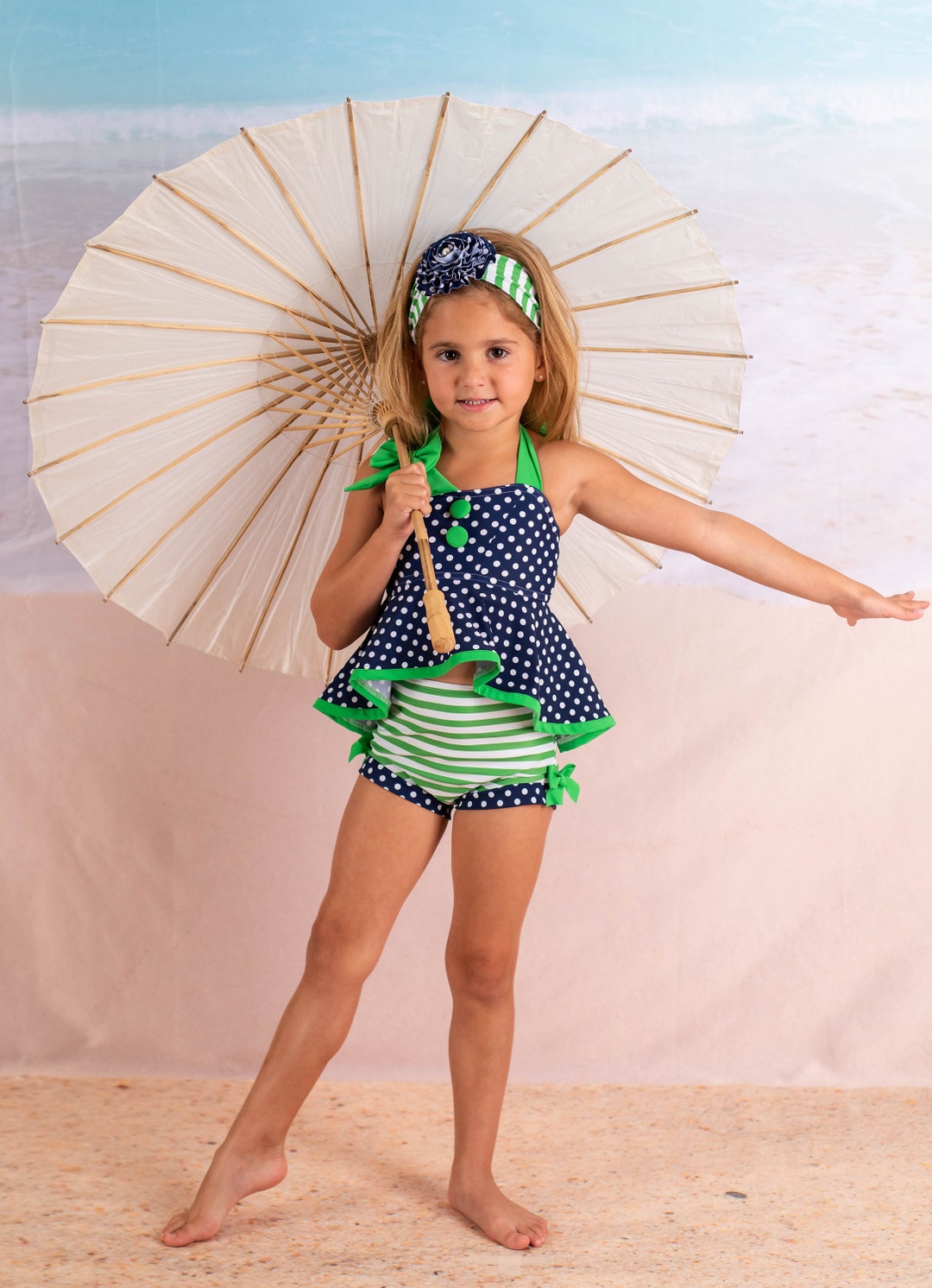 Retro Hi Lo Tankini And High Waisted Trunks In Coastline 2020 Etsy