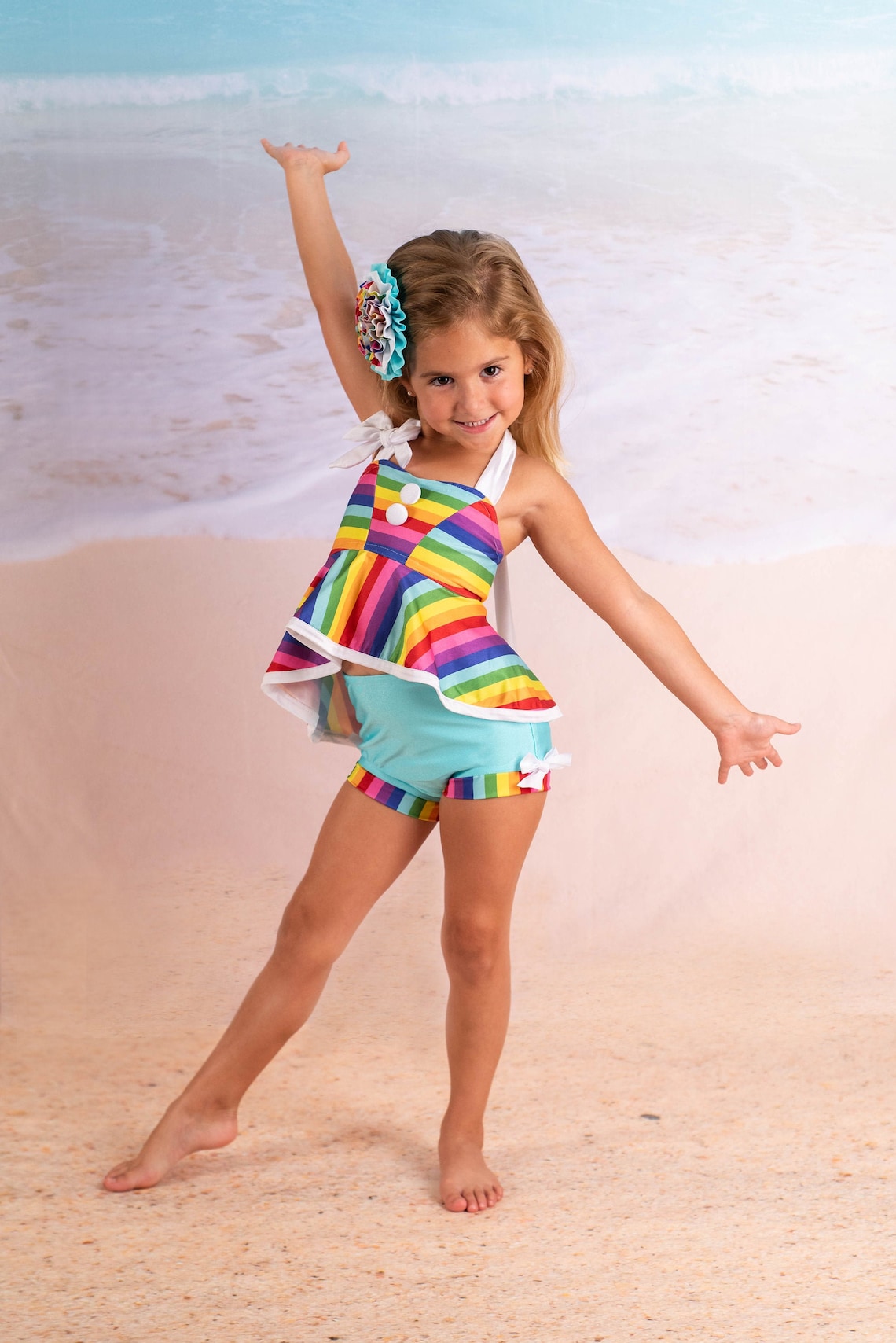 Retro Hi Lo Tankini And High Waisted Trunks In Retro Rainbow Etsy