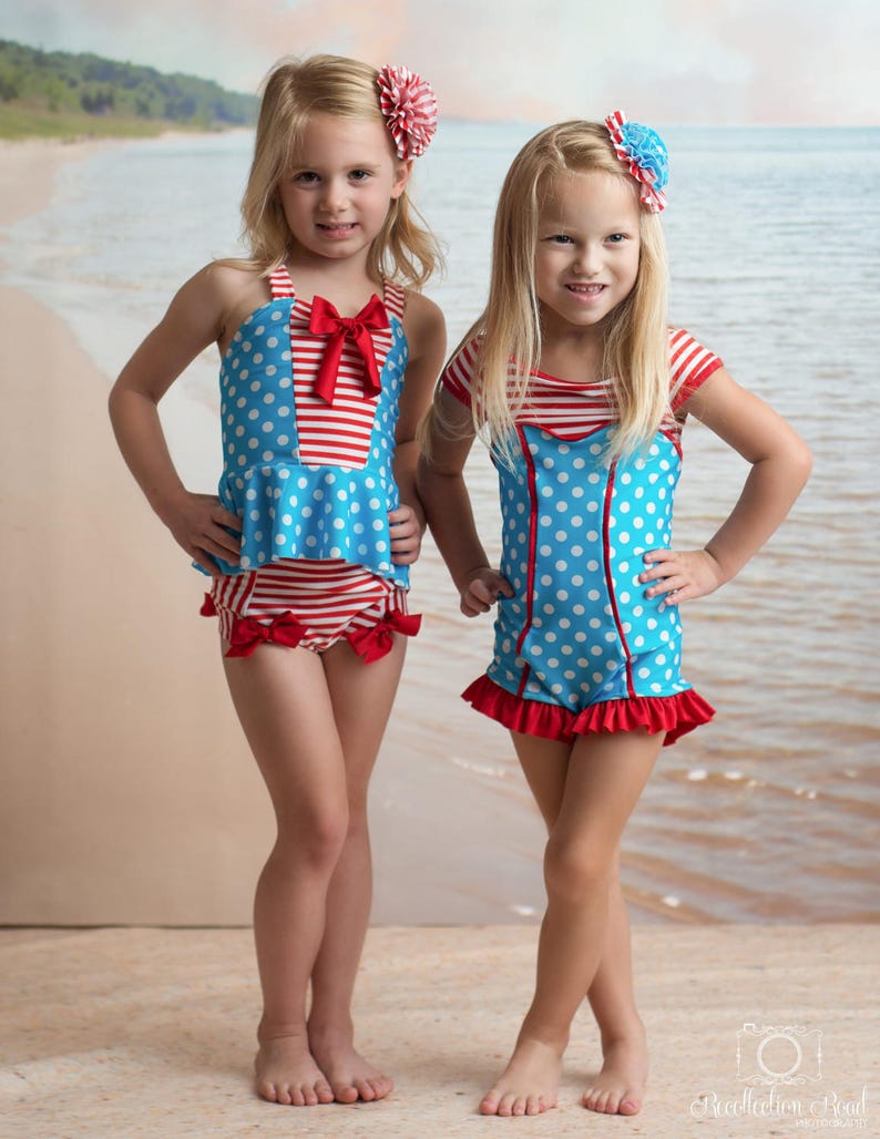 Sale Peplum Tankini And Trunks In Vintage Boardwalk Size 2 5 Etsy