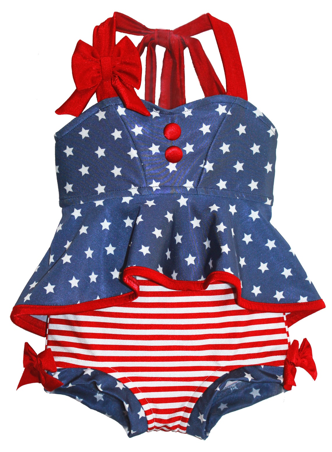 Sale Retro Hi Lo Tankini And High Waisted Trunks In Stars And Etsy