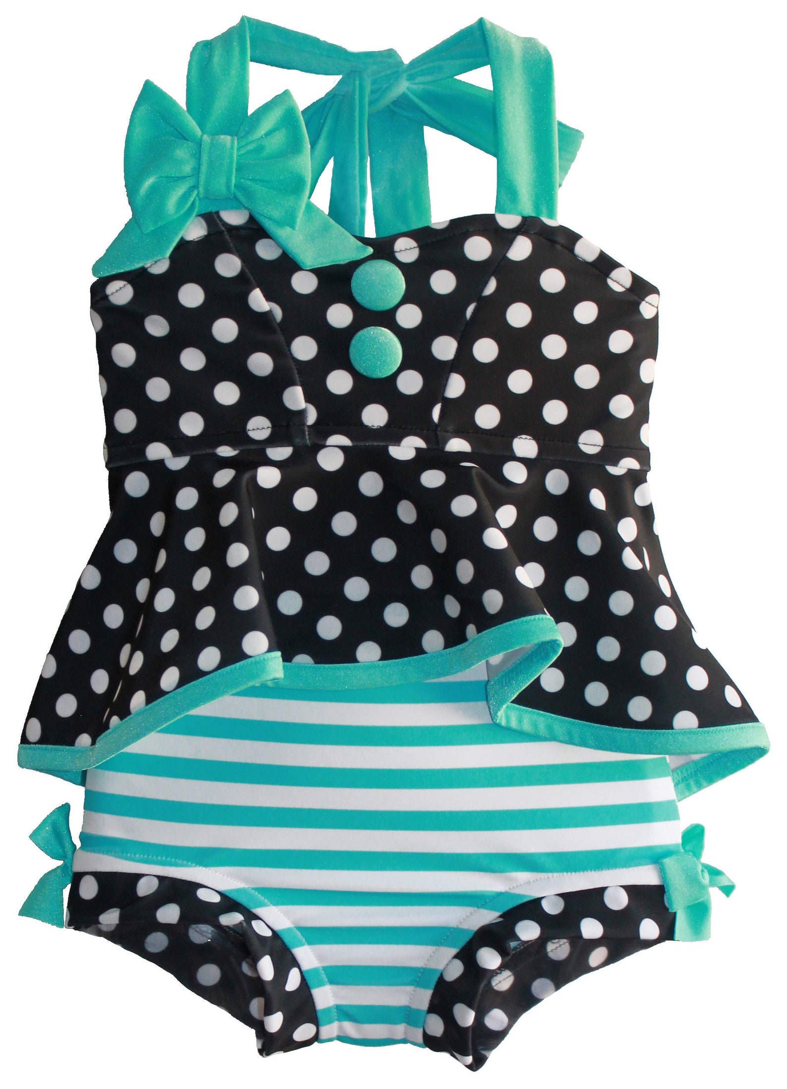 Retro Hi Lo Tankini And High Waisted Trunks In Tidal Wave Size Etsy