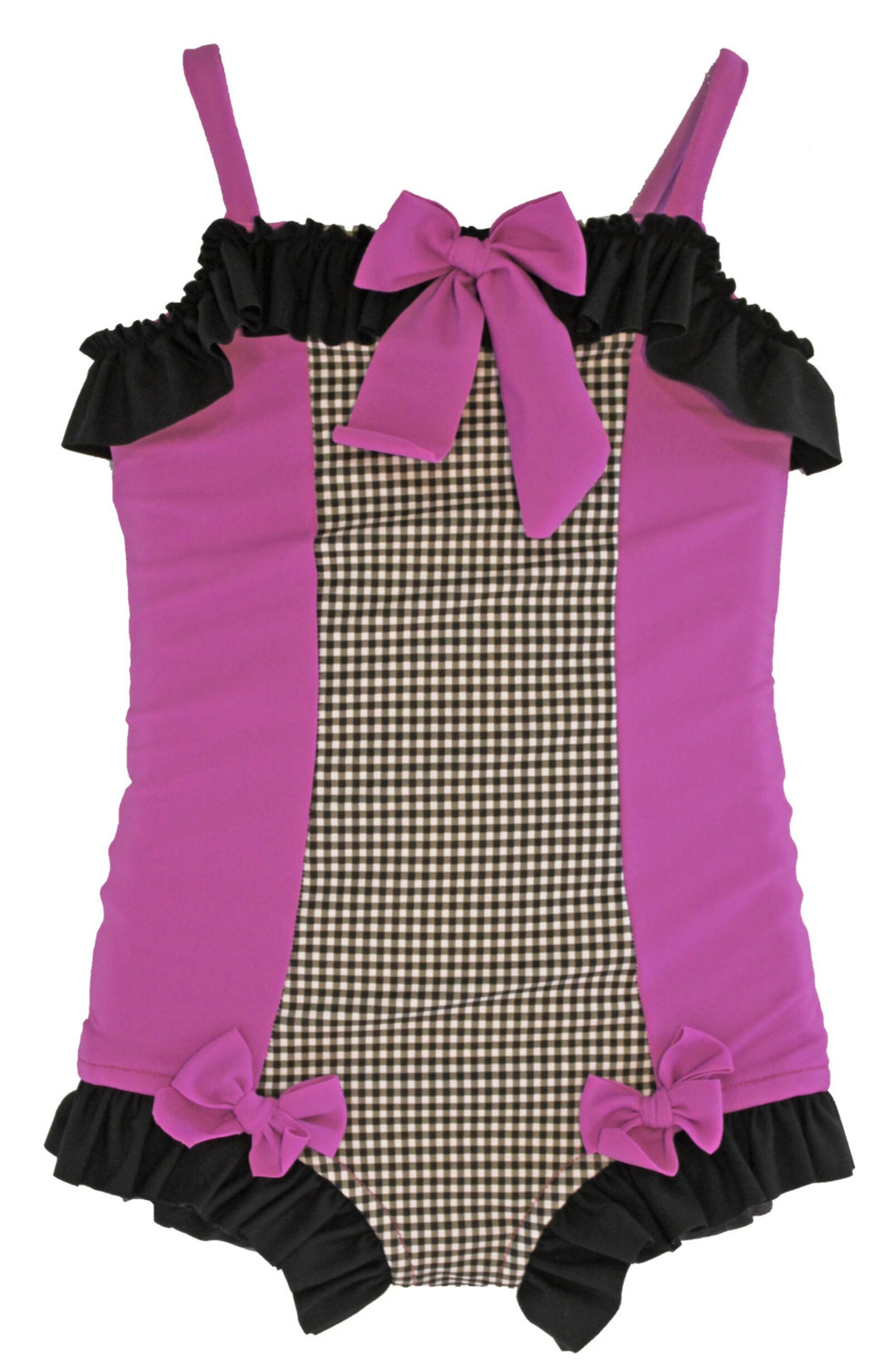 Sale Ruffle Boyshort Swimsuit in Black Gingham and Magenta - Etsy
