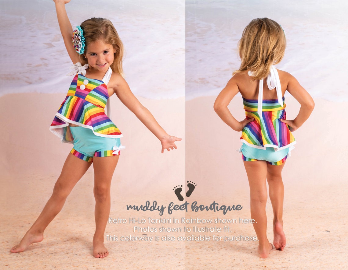 Retro Hi Lo Tankini And High Waisted Trunks In Coastline 2020 Etsy