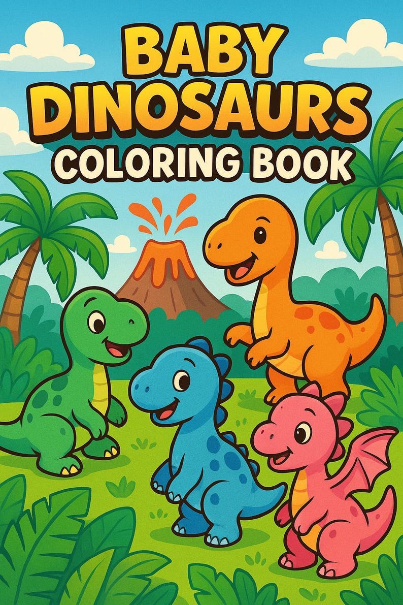 Dinosaur Coloring Book for Kids – Printable PDF | 20 Cute Baby ...