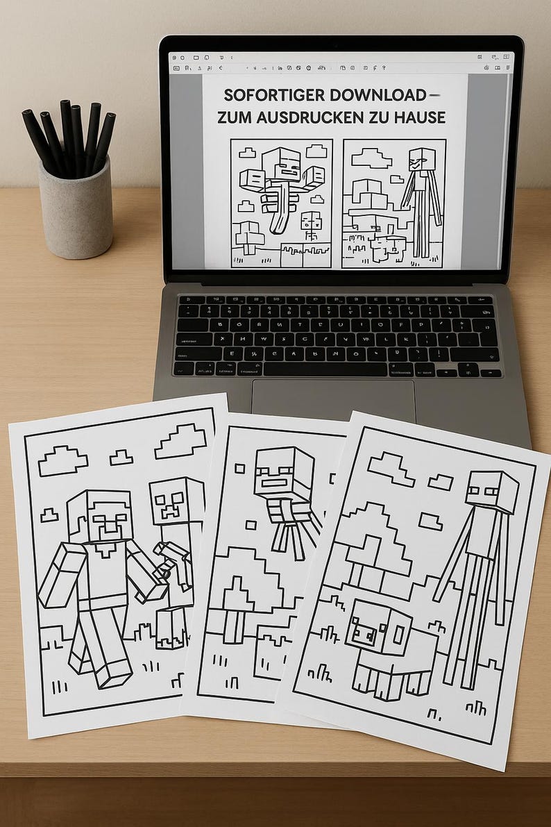 Minecraft Coloring Posters Printable–4 Digital Minecraft Wall Art ...