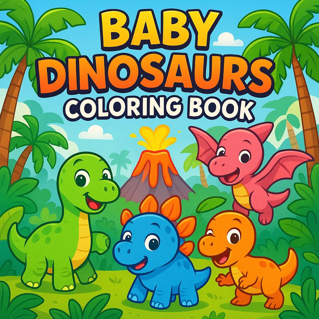 Dinosaur Coloring Book for Kids – Printable PDF | 20 Cute Baby ...