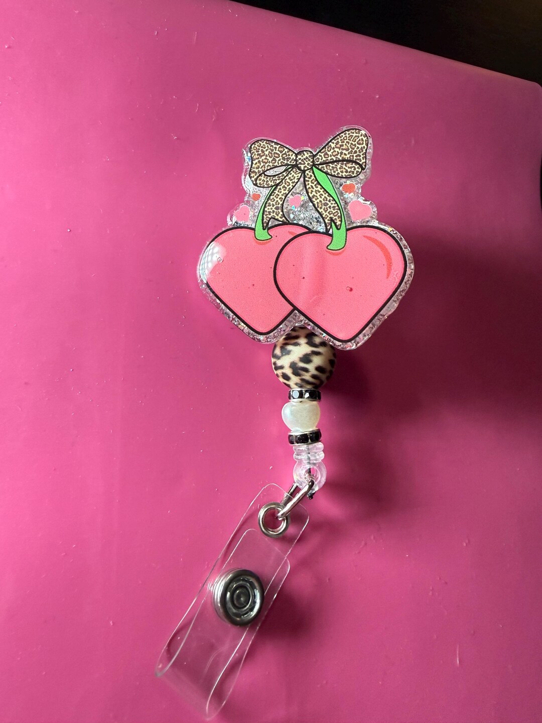 Cherry Heart Bow - Badge Reel - Etsy