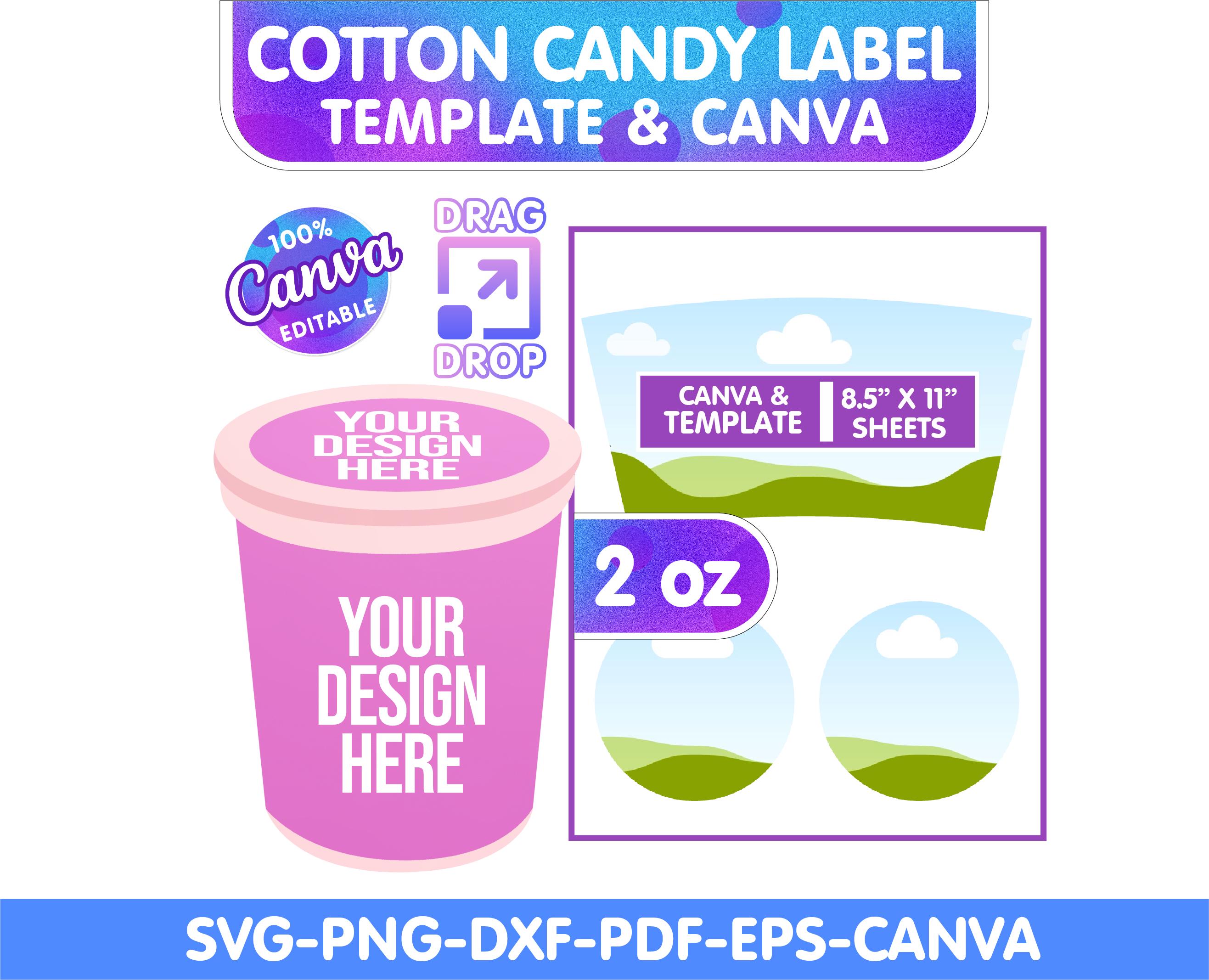 2oz Cotton Candy Label Template, Cotton Candy Tub Wrapper Template ...