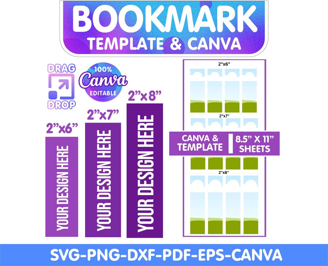 Editable Bookmark Template for Canva: 2x6, 2x7, 2x8 Designs - Etsy UK