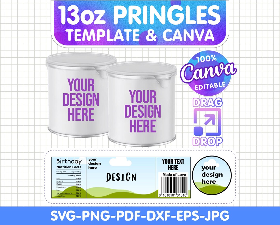 13oz Chip Can Label Template, Chip Bag Sticker Template Canva, Chip Can ...
