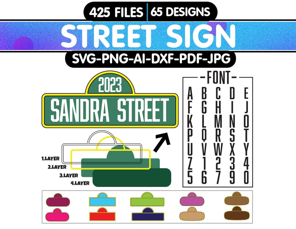 Street Sign Svg Bundle, Editable Street Name Sign Template, Destination ...