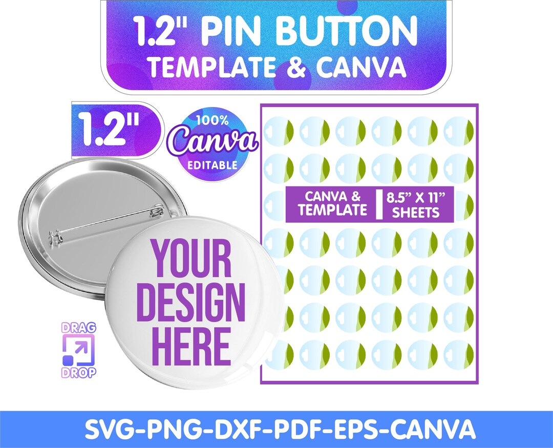 1.2 Inch Button Pin Template, Canva Editable Pin Button Template ...