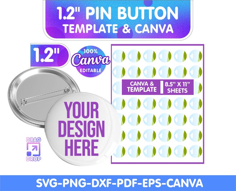 1.2 Inch Button Pin Template, Canva Editable Pin Button Template ...