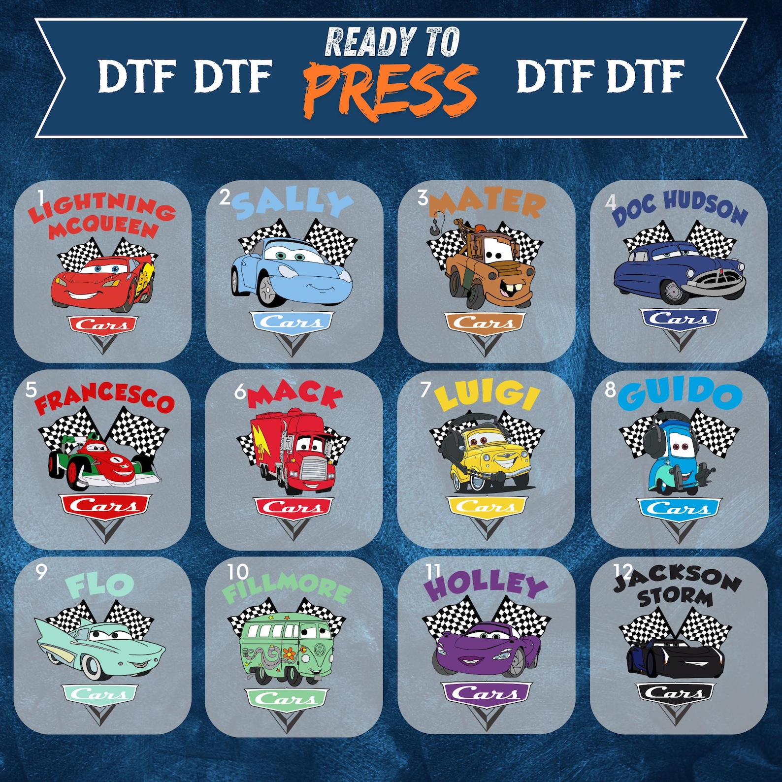 Cars Characters DTF Transfer Bundle: Cars Ready to Press - Etsy