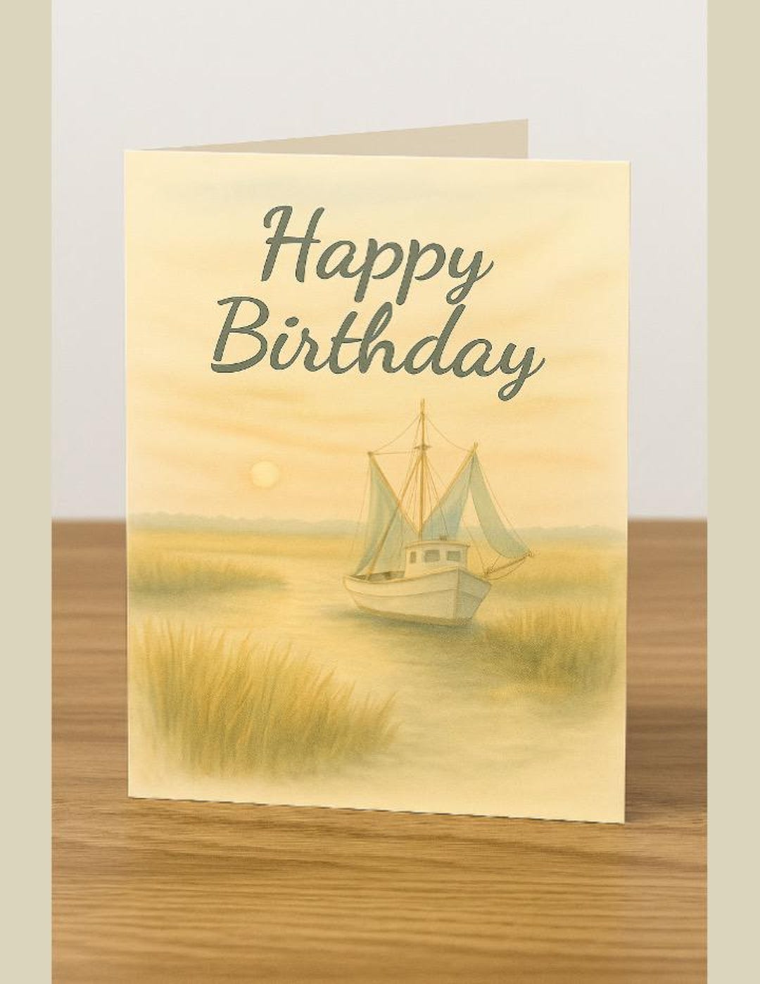 Shrimp Boat Happy Birthday Card: Watercolor Illustration (digital ...