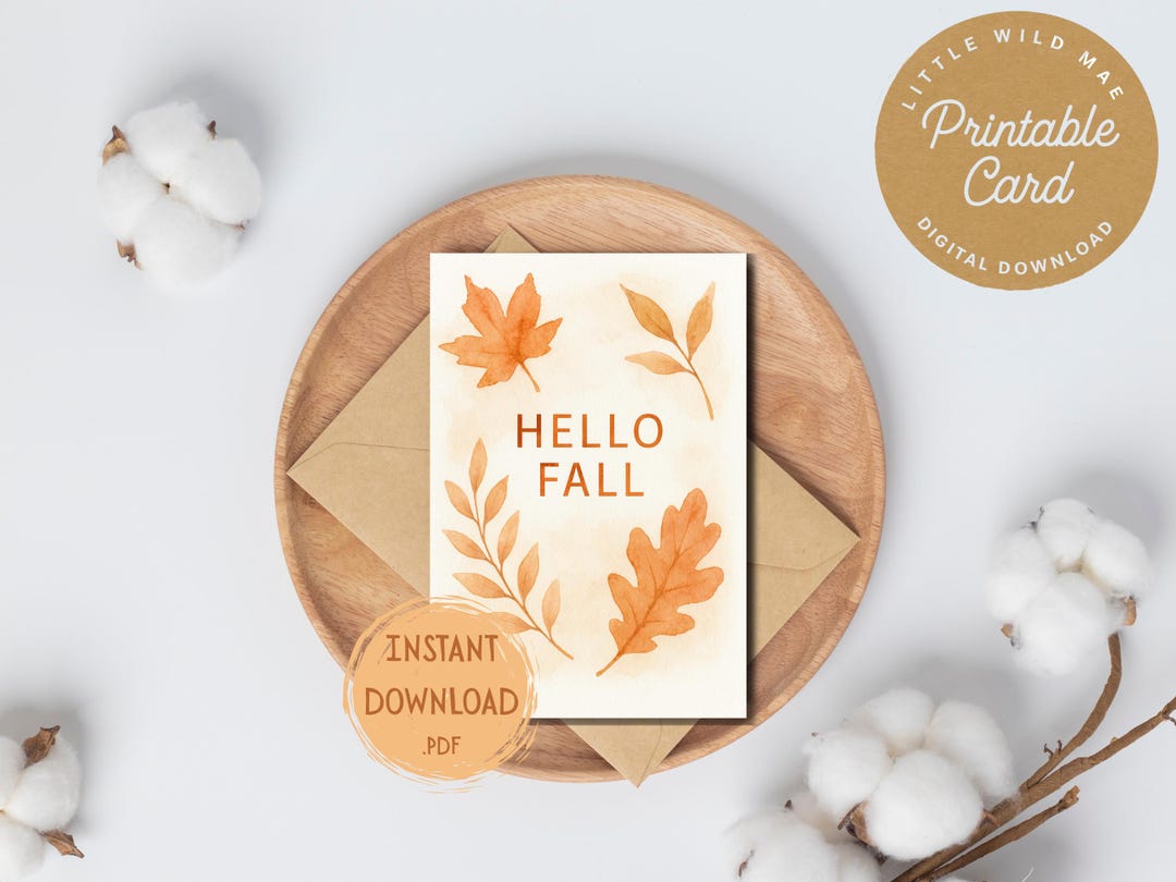 Hello Fall Greeting Card | Fall Printable | Autumn Card | Watercolor ...