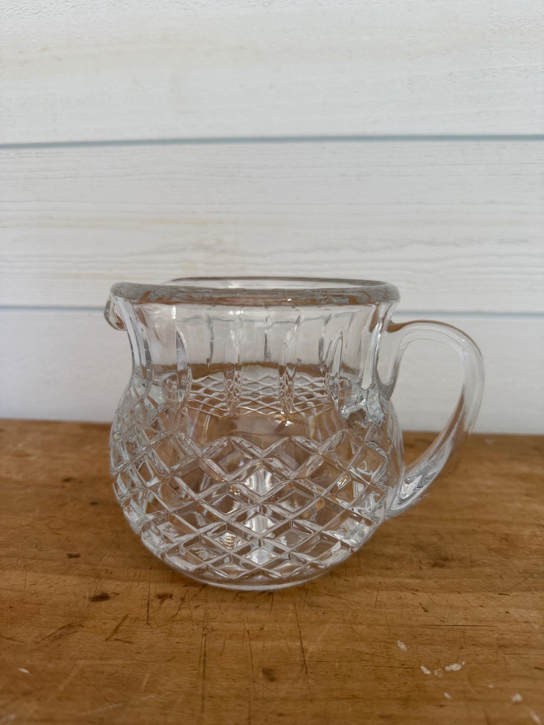 Vintage Crystal Glass Pitcher: Criss-cross Pattern, Heavy Lead Crystal ...