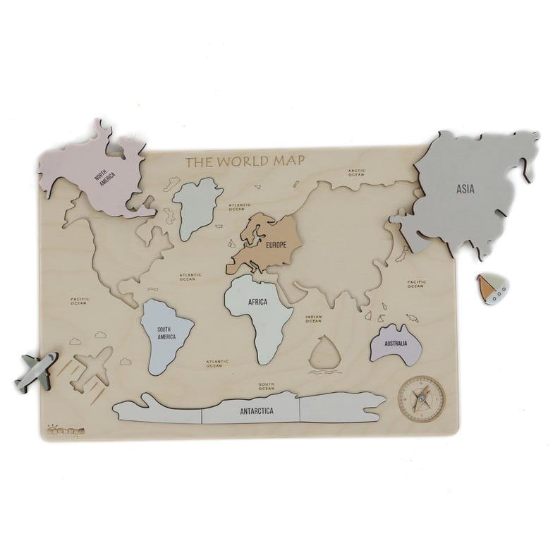 World Map Montessori-style Wooden World Puzzle for Kids (ages 3+) – Non ...