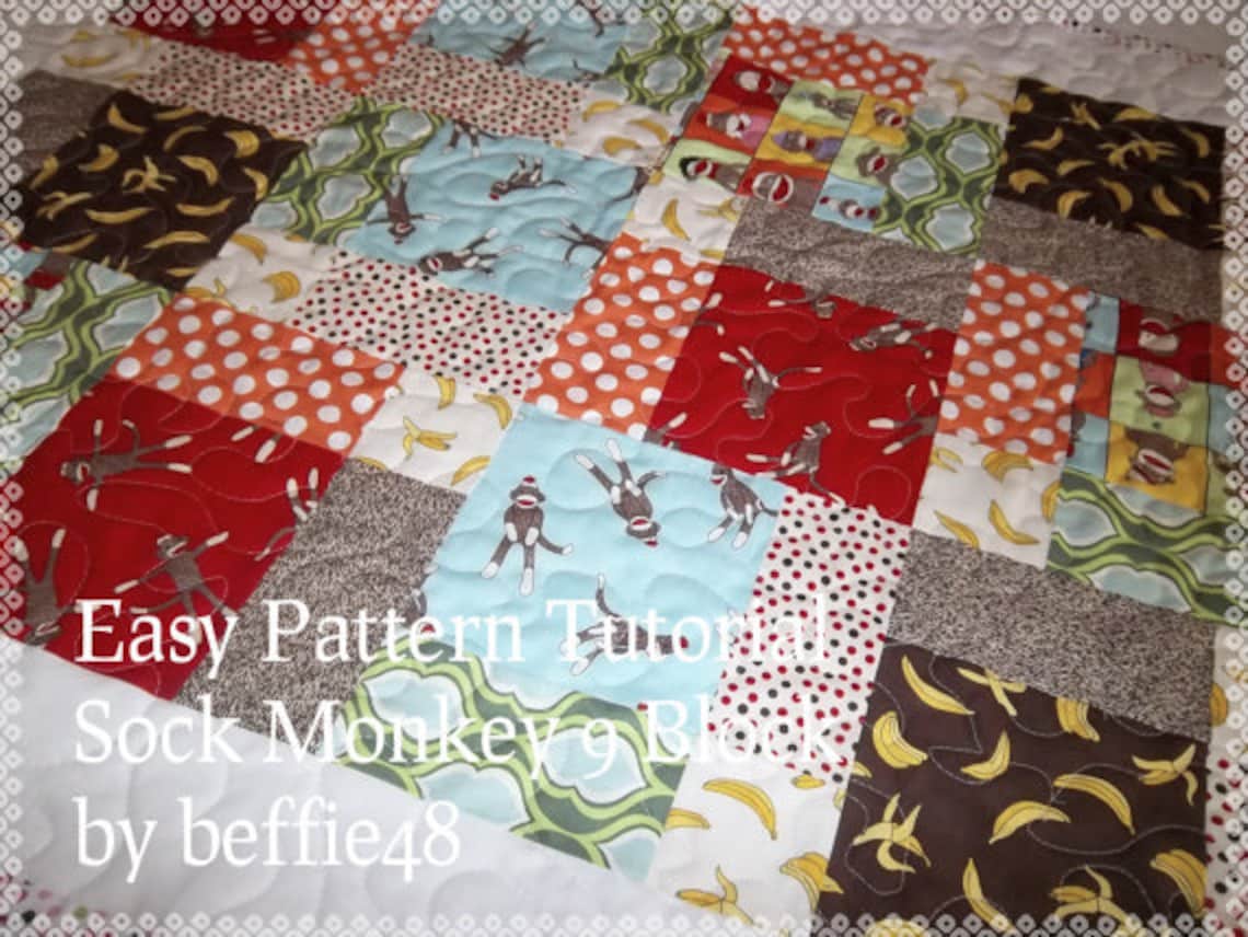 Sock Monkey Magic 9 Block Baby Quilt Pattern Tutorial Pdf - Etsy
