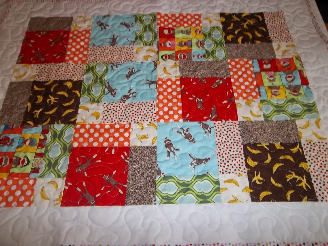 Sock Monkey Magic 9 Block Baby Quilt, Pattern Tutorial, Pdf File W ...