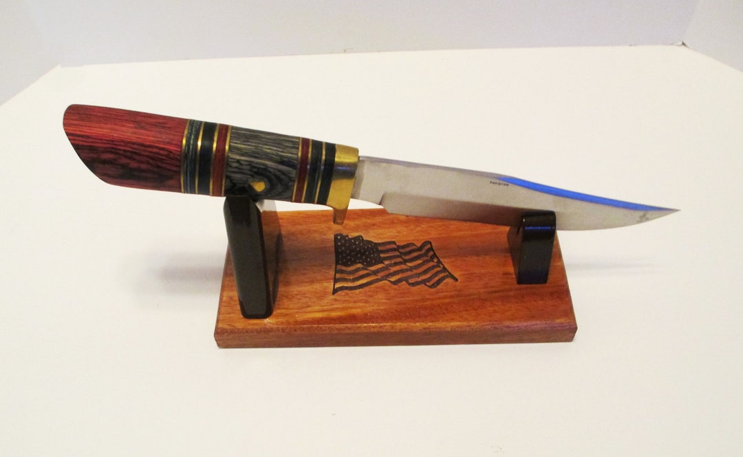 Large Fixed Blade Knife Display Stand - Solid Mahogany Base With Laser ...