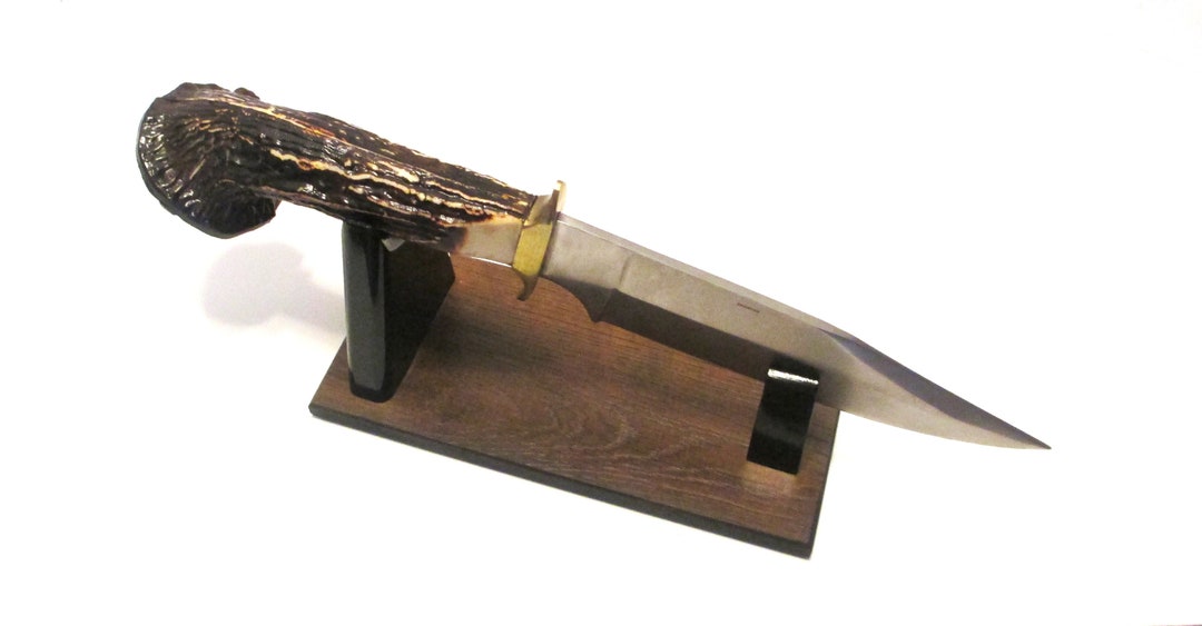Large Fixed Blade Knife Display Stand Gloss Brown Woodgrain Base ...