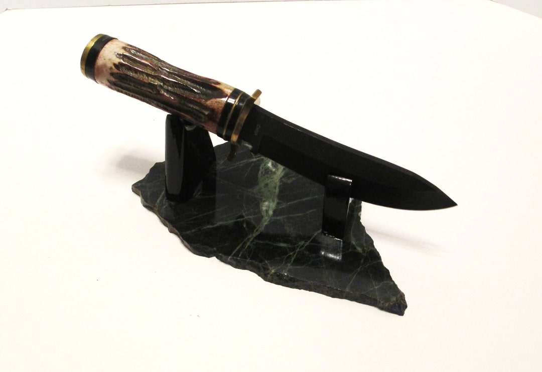 Medium Fixed Blade Knife Display Stand Black Marble Stone Slab Base ...