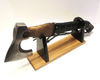 Battle Axe / Tomahawk / Hatchet Display Stand Solid Gloss Mahogany Base ...