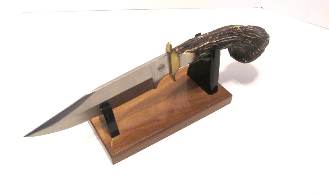 Large Fixed Blade Knife Display Stand, Solid Walnut Base, Gloss Black ...