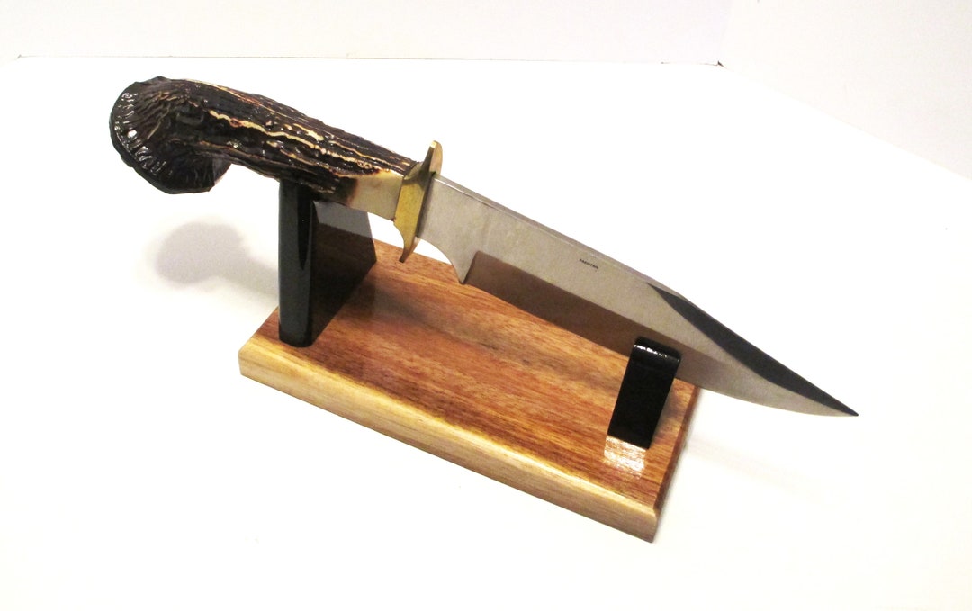 Large Fixed Blade Knife Display Stand Solid Multi-colored Mahogany Base ...