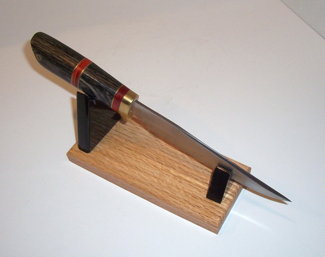 Large Fixed Blade Knife Display Stand Gloss Oak Base, Gloss Black ...