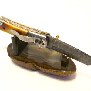 Pocket Knife Display Stand Gloss Thick Slice Brown Agate Stone Slab ...