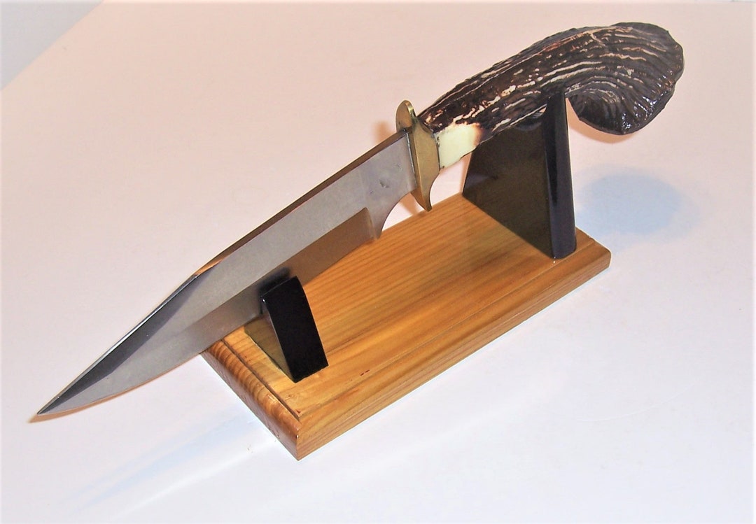 Large Fixed Blade Knife Display Stand - Gloss Redwood Base, Gloss Black ...