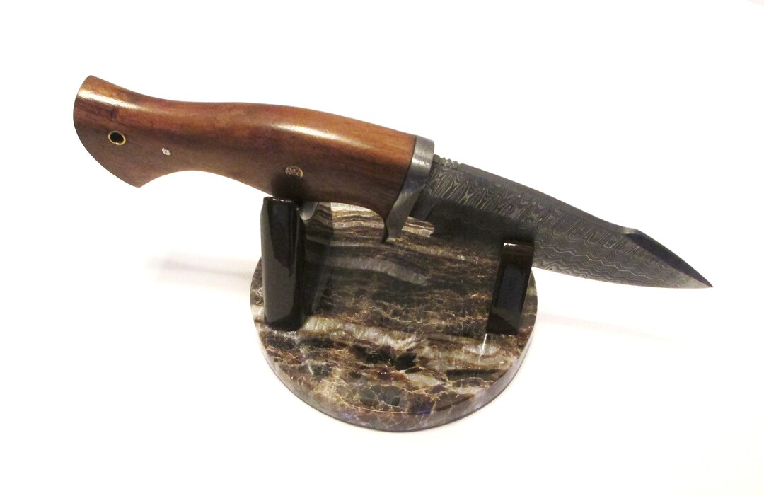 Medium Fixed Blade Display Stand Multi-shade Brown Crystal Stone Base ...