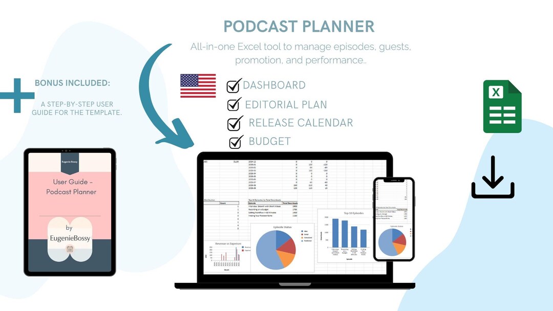 Podcast Planner Excel Template | Dashboard, Budget, Analytics ...