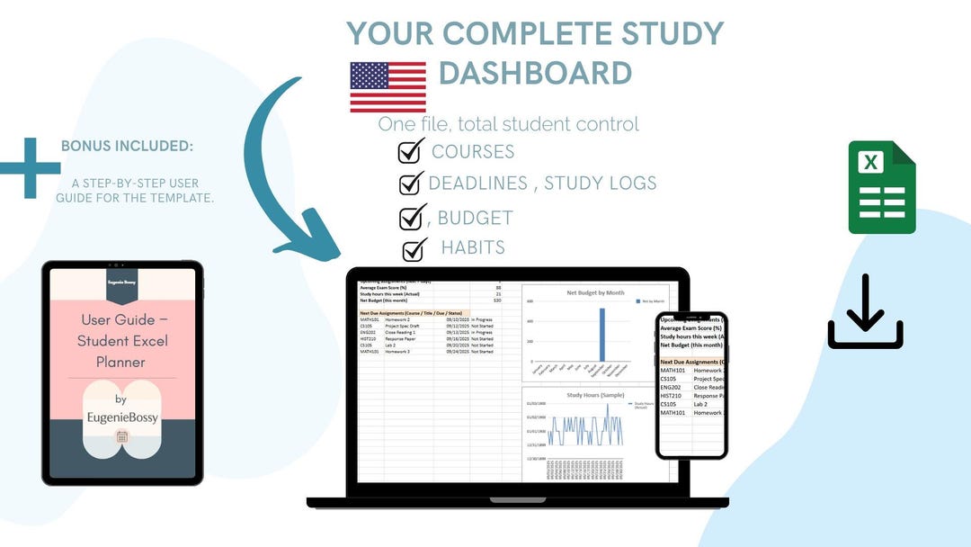 Student Planner Excel | College Digital Download | Study, Budget ...