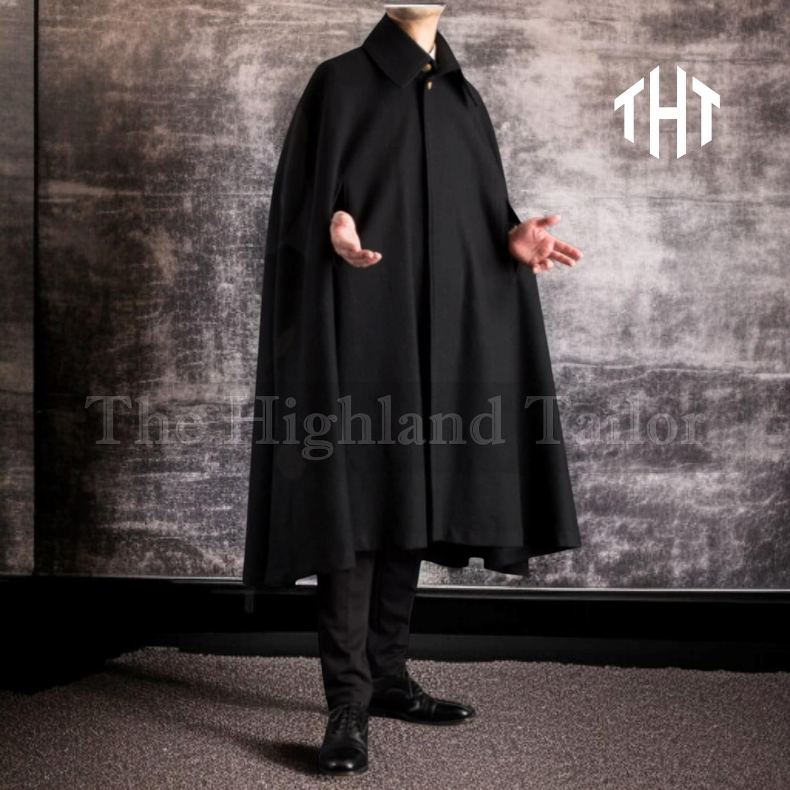 Wool Inverness Cape Victorian Long Cloak | Men’s Formal Wool Cape ...