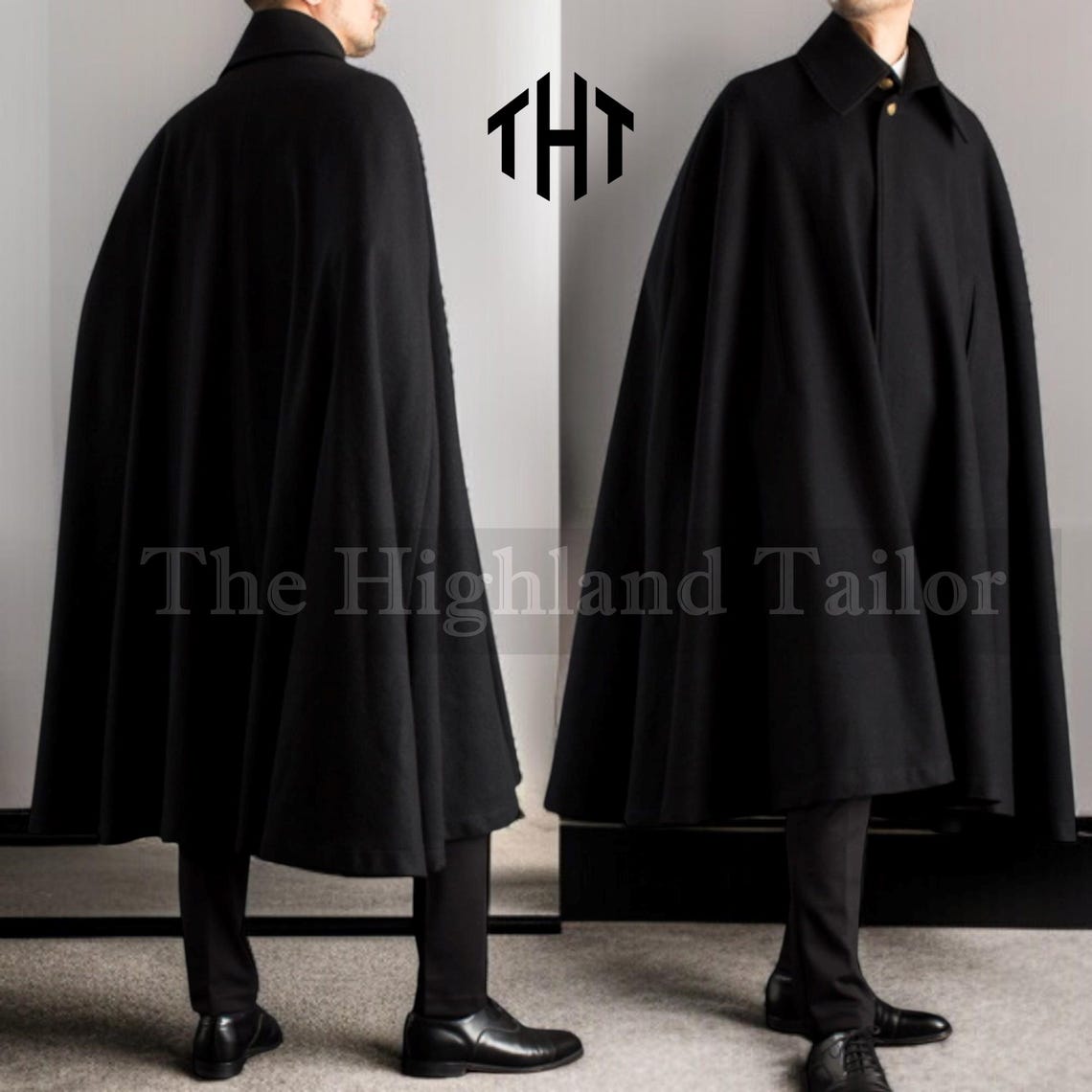 Wool Inverness Cape Victorian Long Cloak | Men’s Formal Wool Cape ...