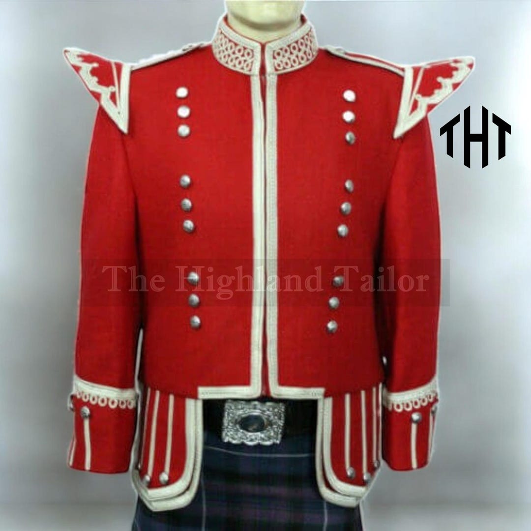 Scottish Red Wool Military Doublet Jacket: Custom Highland Piper ...