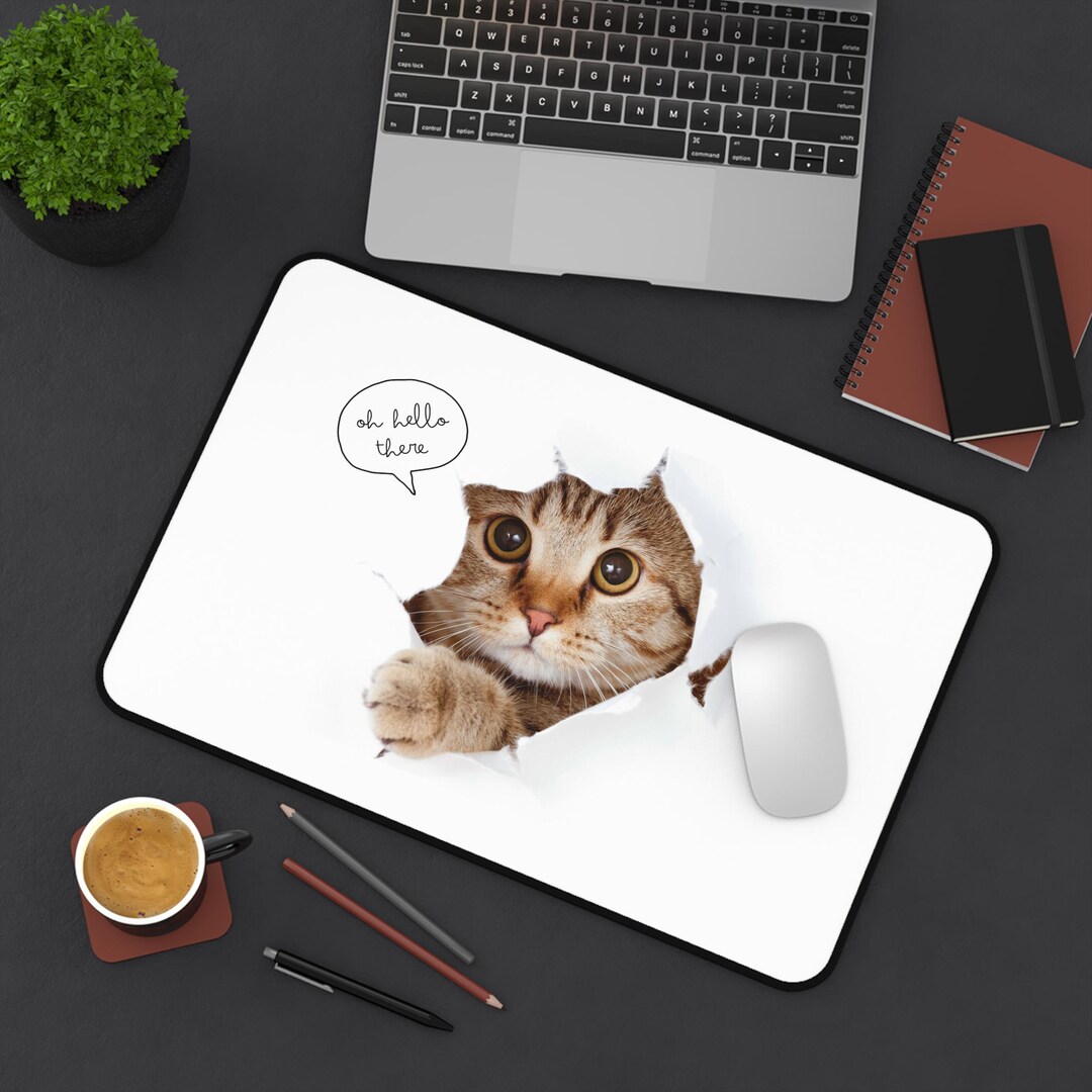 Cute Cat Desk Mat - Funny Office Decor, Animal Lover Gift, Pet Themed ...