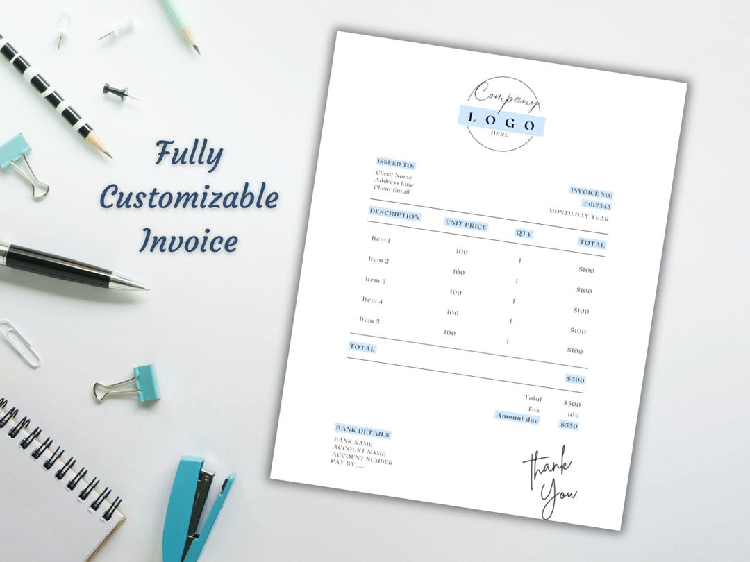 Invoice Template | Fully Customizable | Minimalist Invoice for Small ...