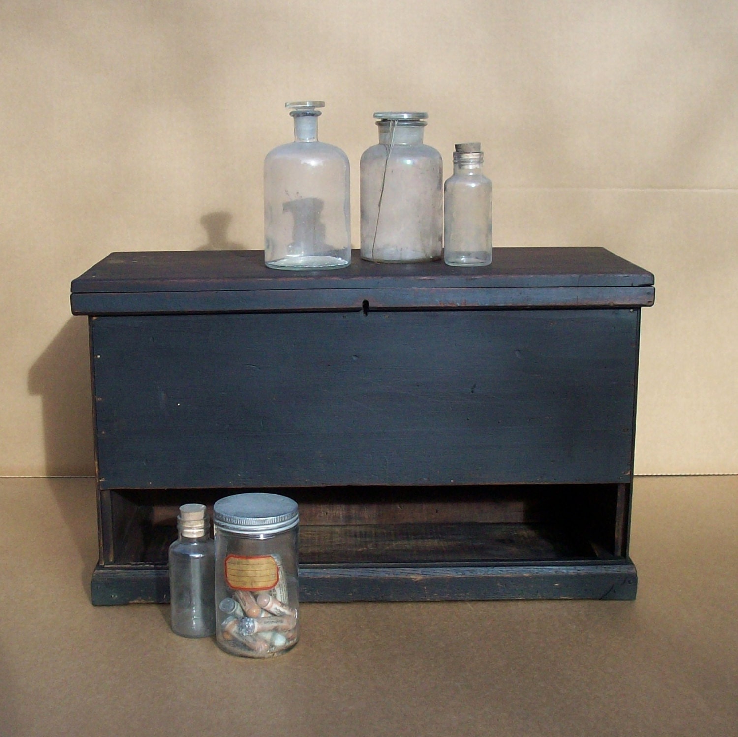 Vintage Antique Primitive Wood Chest With Handles / Black Brown ...