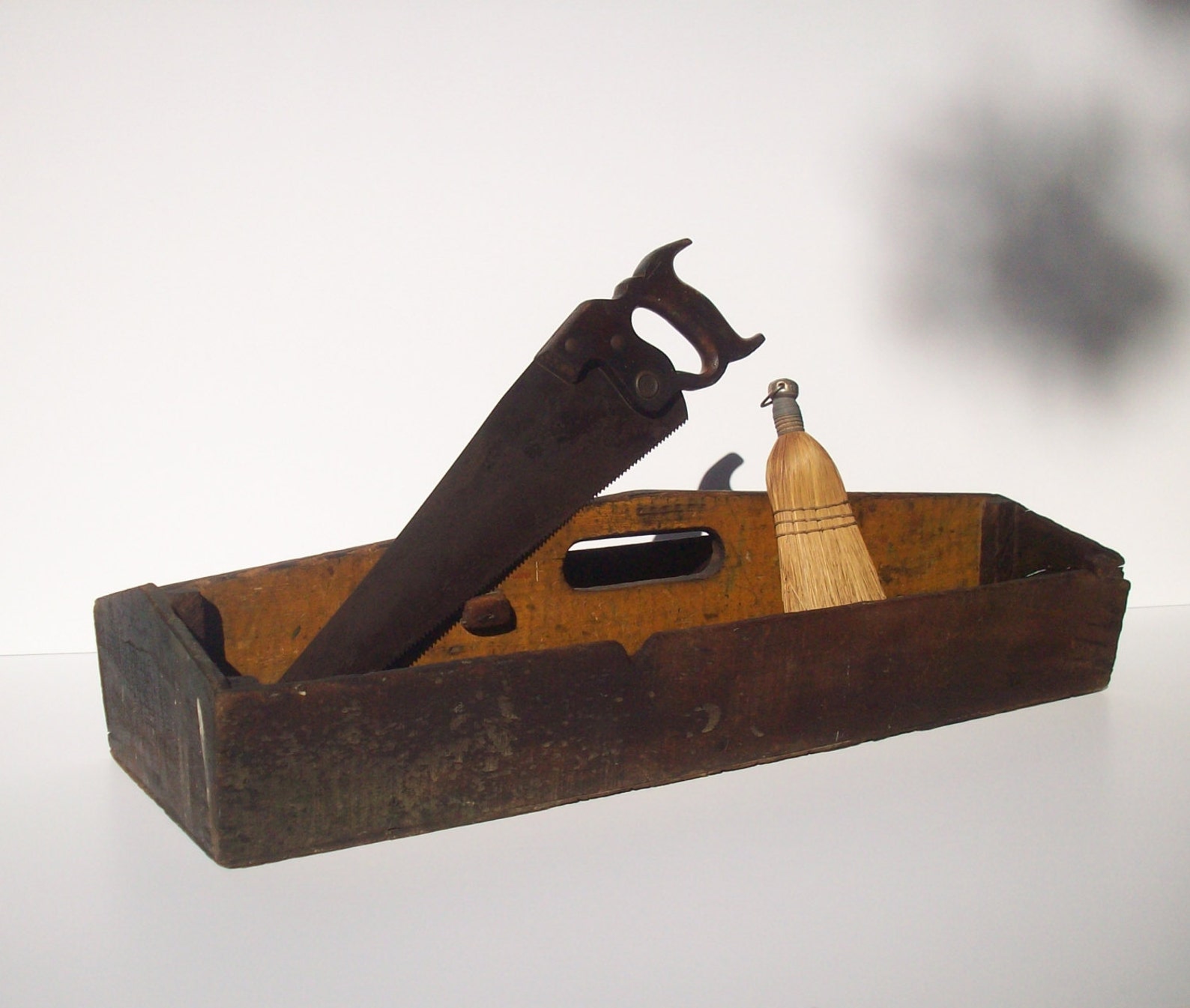 Antique Vintage Primitive Wood Tool Tote / Garden Trug / Rustic Cottage ...