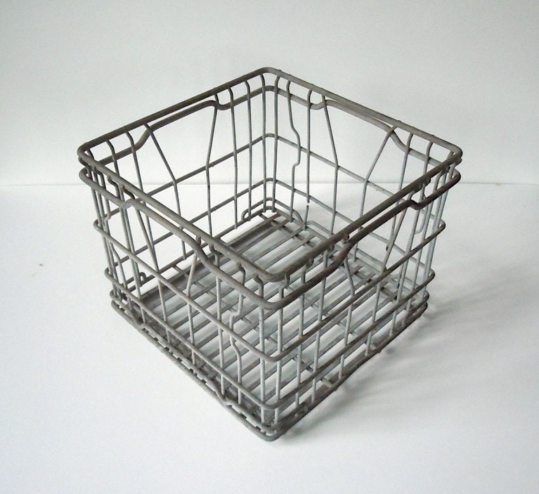 Vintage Metal Wire Crate / Storage Organization / Metal Milk Crate ...
