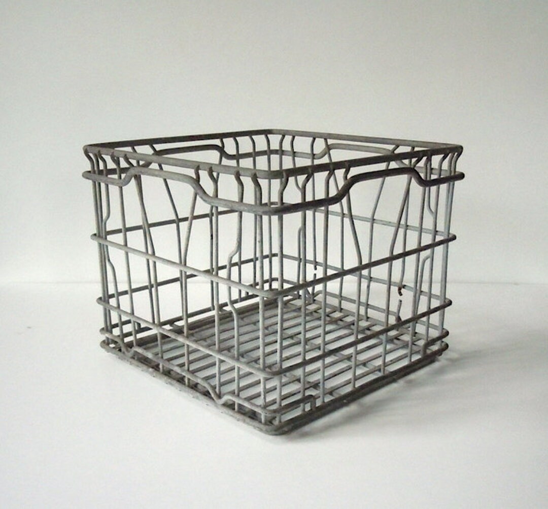 Vintage Metal Wire Crate / Storage Organization / Metal Milk Crate ...