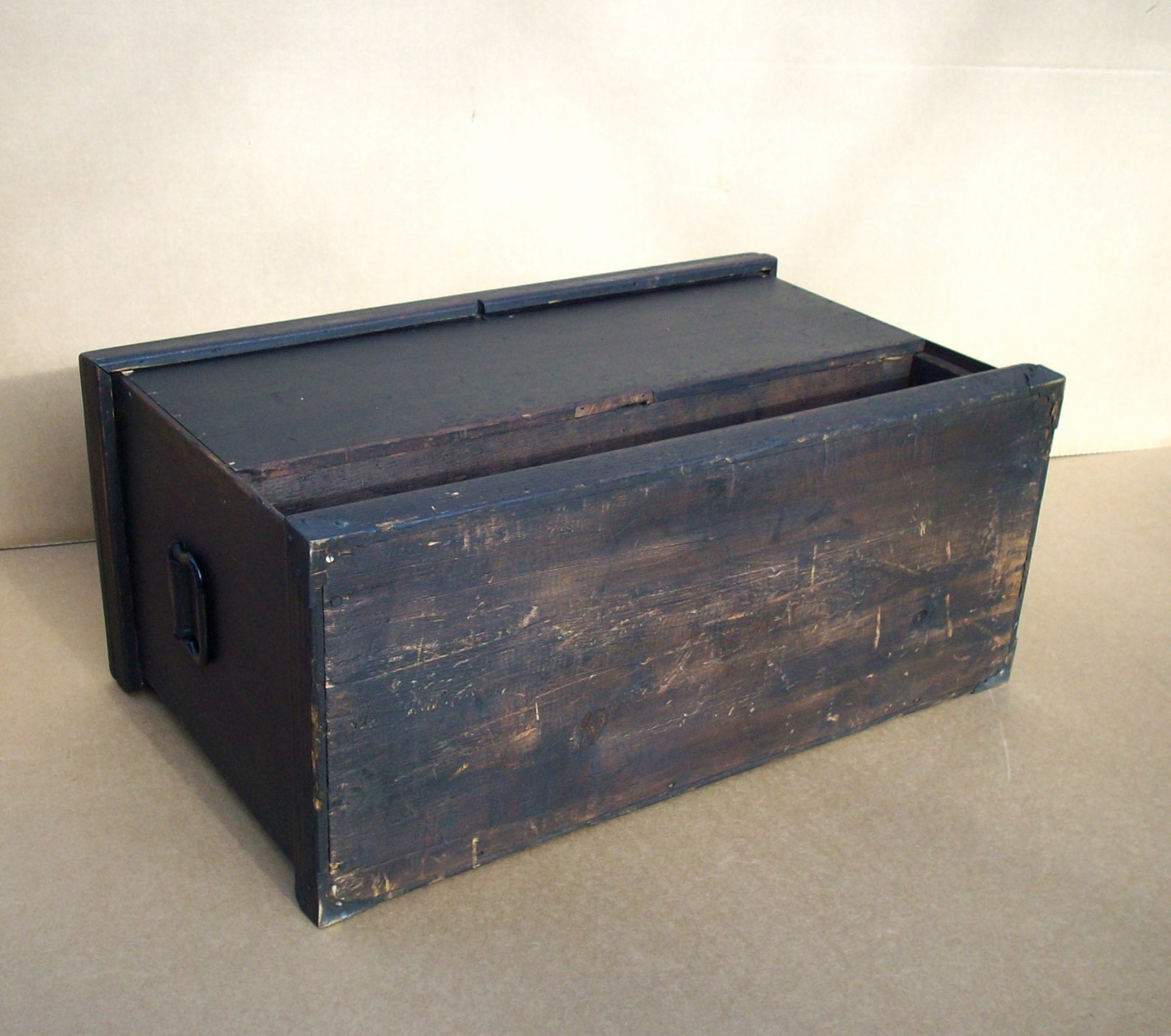 Vintage Antique Primitive Wood Chest With Handles / Black Brown ...