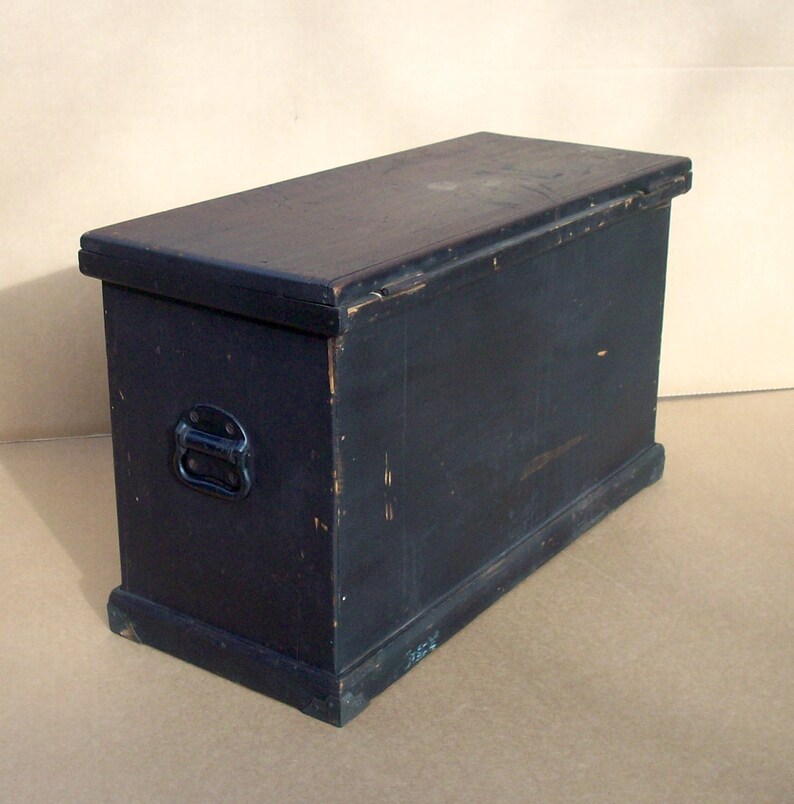 Vintage Antique Primitive Wood Chest With Handles / Black Brown ...