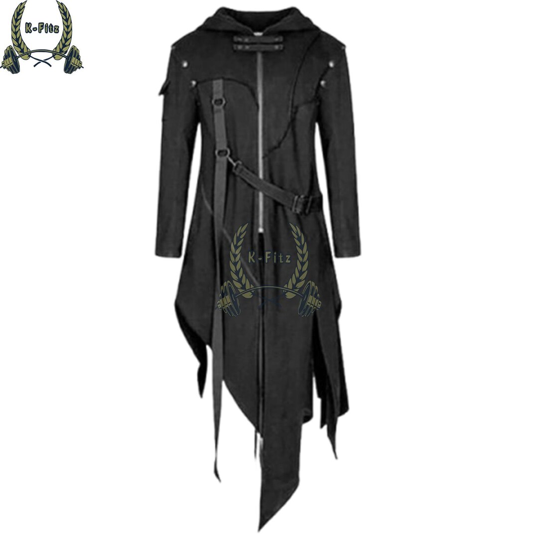 Gothic Punk Faux Leather Hooded Coat: Irregular Hem, Zipper Straps - Etsy
