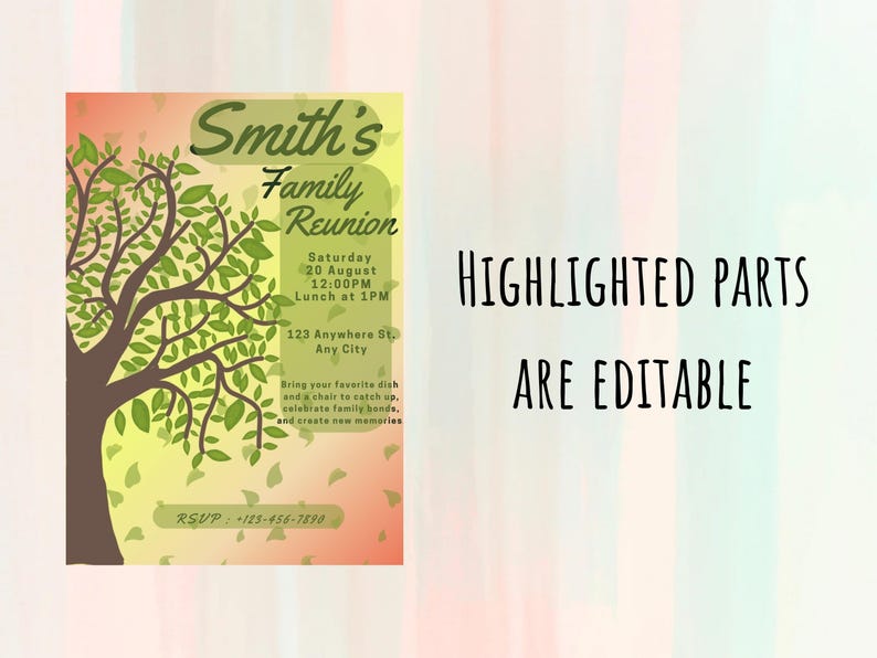 Bright Family Reunion Invitation Template | Editable Canva Invite ...