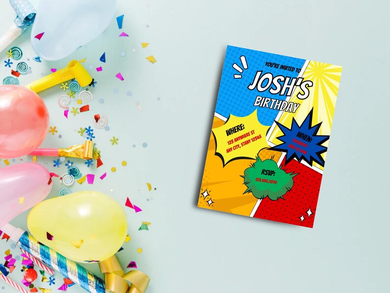 Pop Comic Party Invitation Template | Editable Comic Style Invite ...